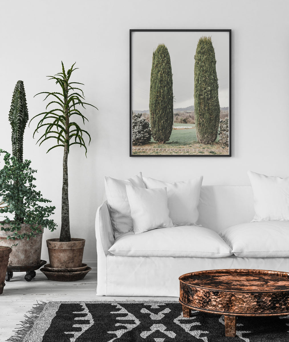 Two trees Print, green Cypress trees Spain, botanical decor, printable ...